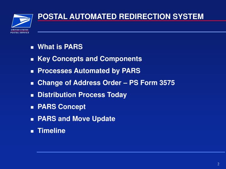 PPT - Postal Automated Redirection System (PARS) PowerPoint ...