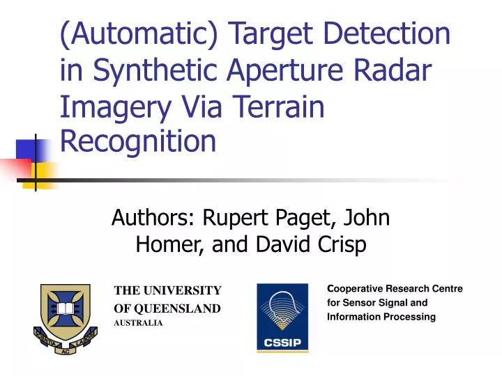 Ppt Automatic Target Detection In Synthetic Aperture Radar Imagery