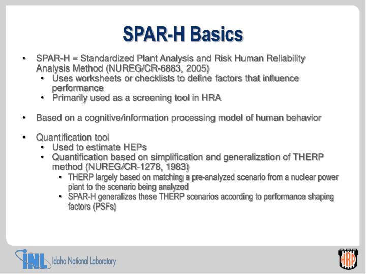 PPT - Quantification Using the SPAR-H HRA Method: A Simple Exercise ...