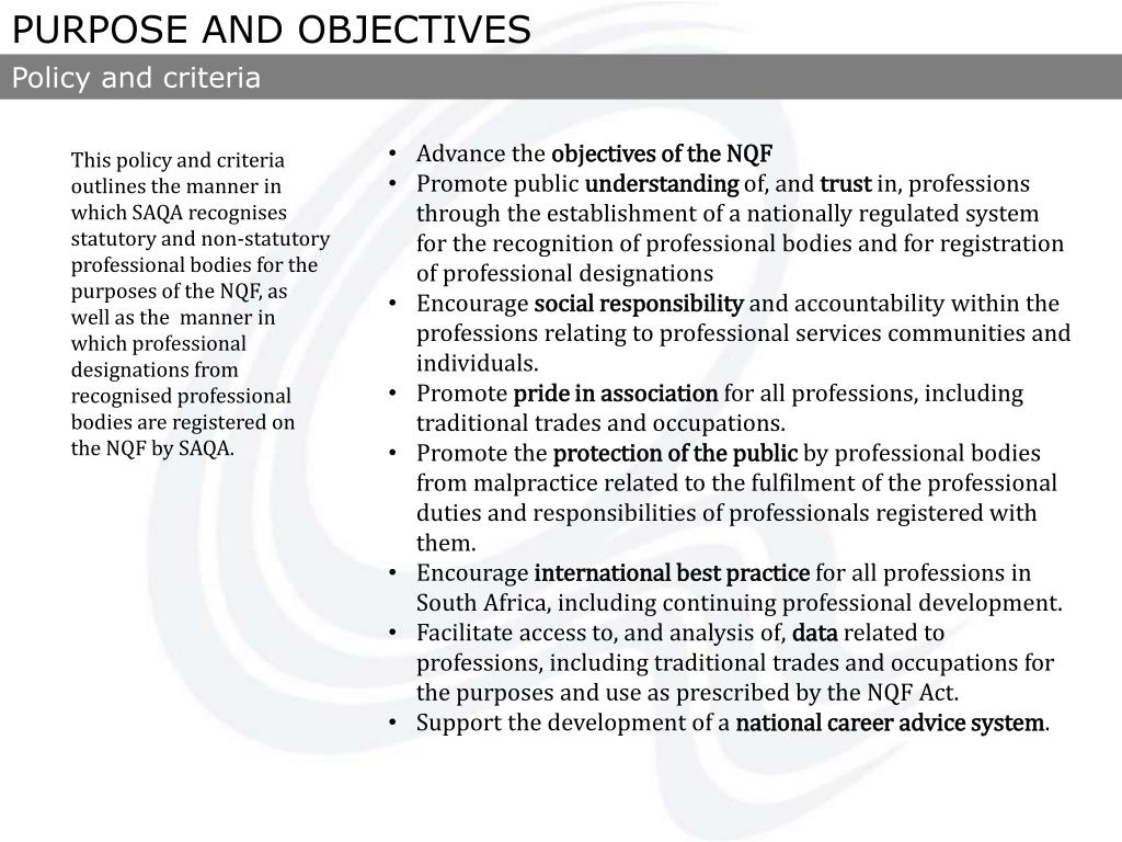 PPT - Policy and criteria for Recognising a professional body and for ...