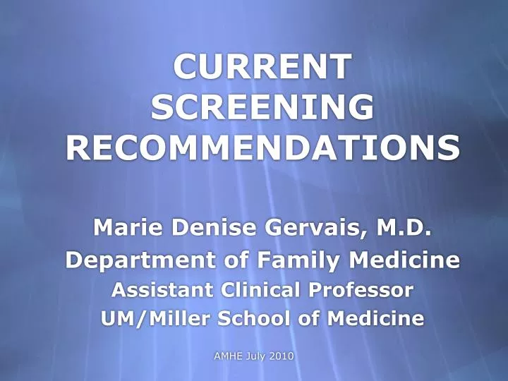 PPT - CURRENT SCREENING RECOMMENDATIONS PowerPoint Presentation, free ...