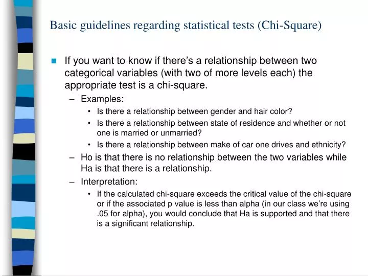 PPT - Basic guidelines regarding statistical tests (Chi-Square ...