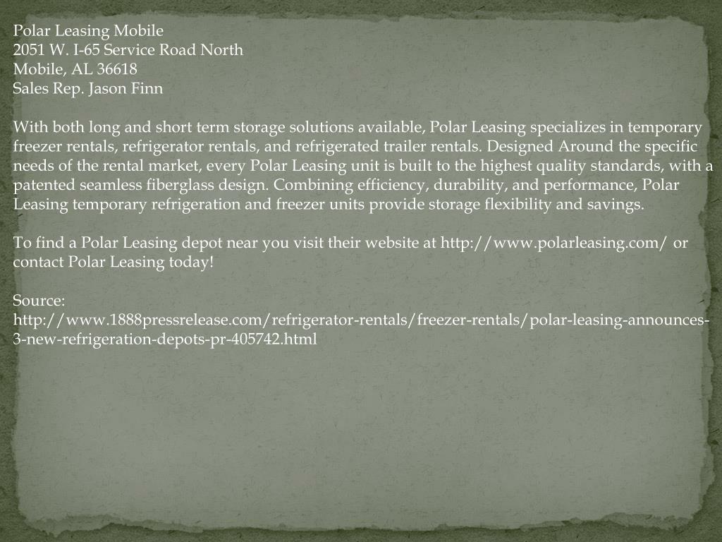 PPT - Polar Leasing Announces 3 New Refrigeration Depots PowerPoint ...