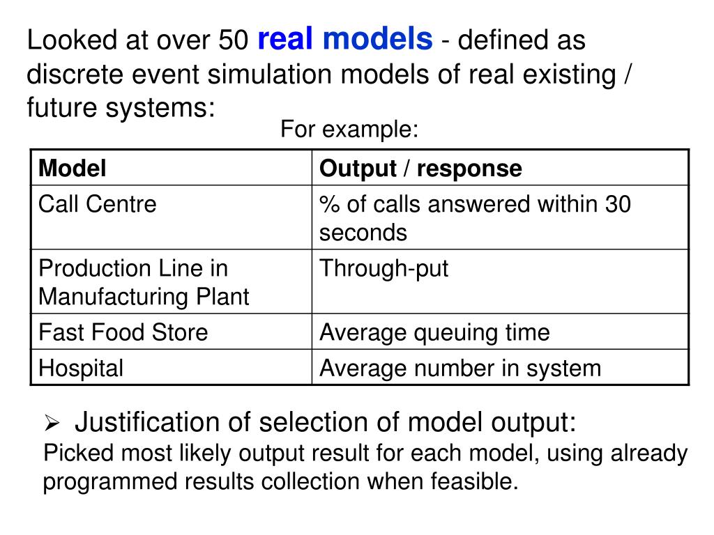 Ppt Classification Of Discrete Event Simulation Models And Output Data Creating A Sufficient