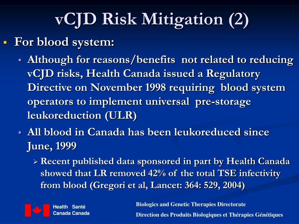 PPT - Health Canada’s Considerations Respecting Proposed New vCJD Risk ...
