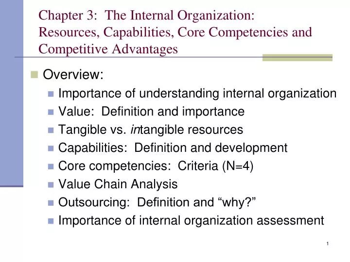 PPT - Chapter 3: The Internal Organization: Resources, Capabilities, Core Competencies and ...