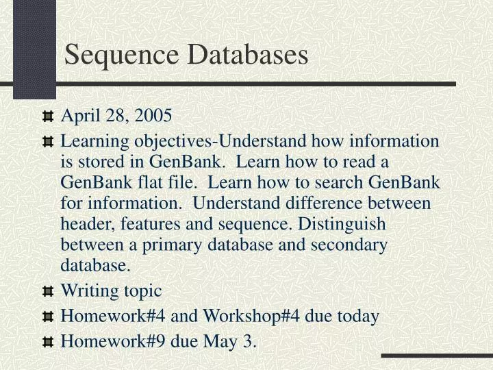 PPT - Sequence Databases PowerPoint Presentation, free download - ID:510023