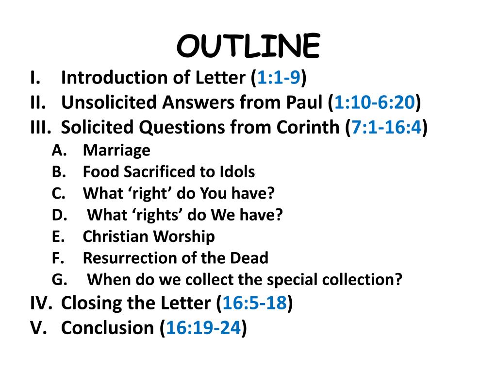 1 Corinthians Outline 1 Corinthians Outline