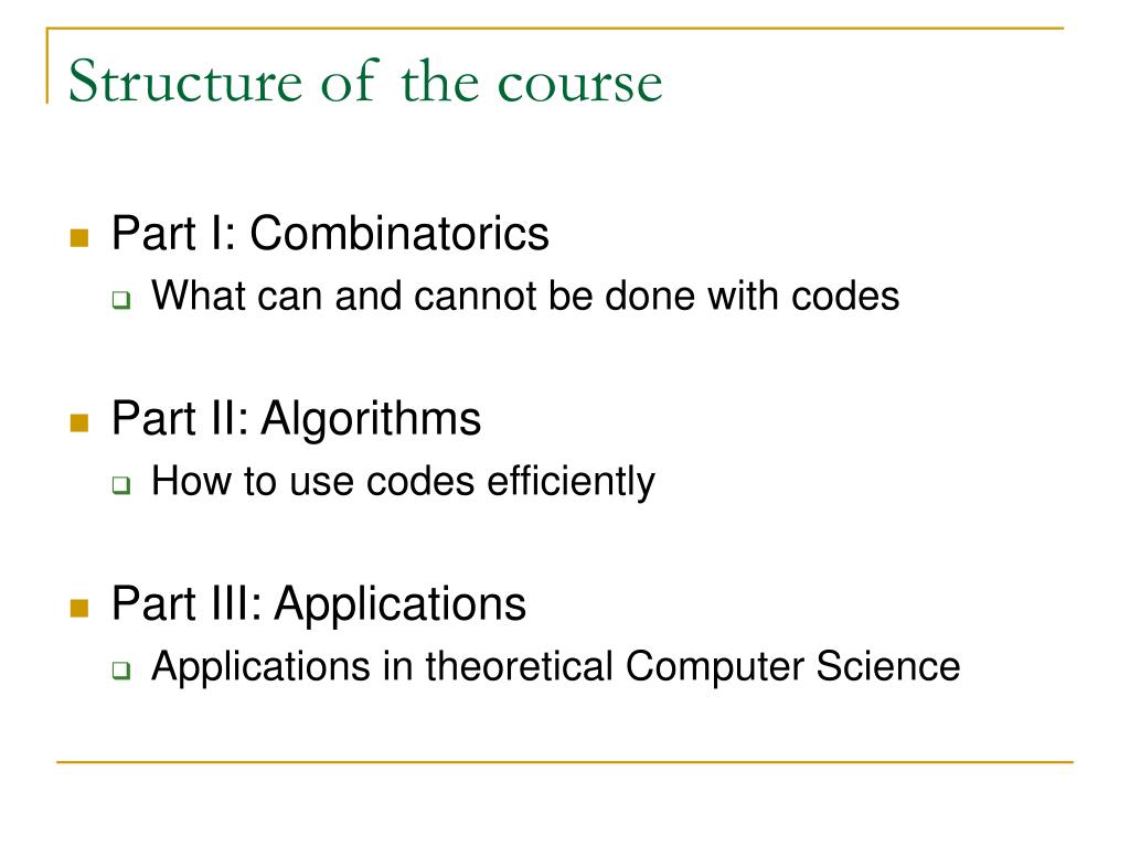 Ppt Error Correcting Codes Combinatorics Algorithms And Applications Powerpoint Presentation