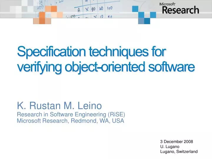 Ppt Specification Techniques For Verifying Object Oriented Software Powerpoint Presentation