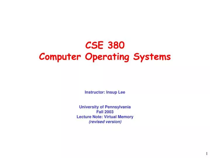 Ppt Cse 380 Computer Operating Systems Powerpoint Presentation Free
