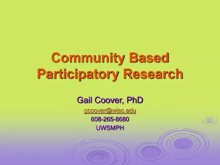 PPT - Community Based Participatory Research PowerPoint Presentation ...