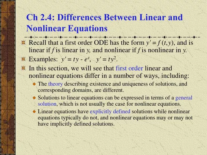 PPT - Ch 2.4: Differences Between Linear and Nonlinear Equations ... PPT - Ch 2.4: Differences Between Linear and Nonlinear Equations ...