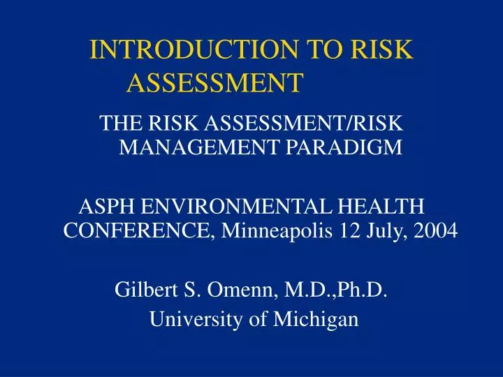 PPT - INTRODUCTION TO RISK ASSESSMENT PowerPoint Presentation, free ...