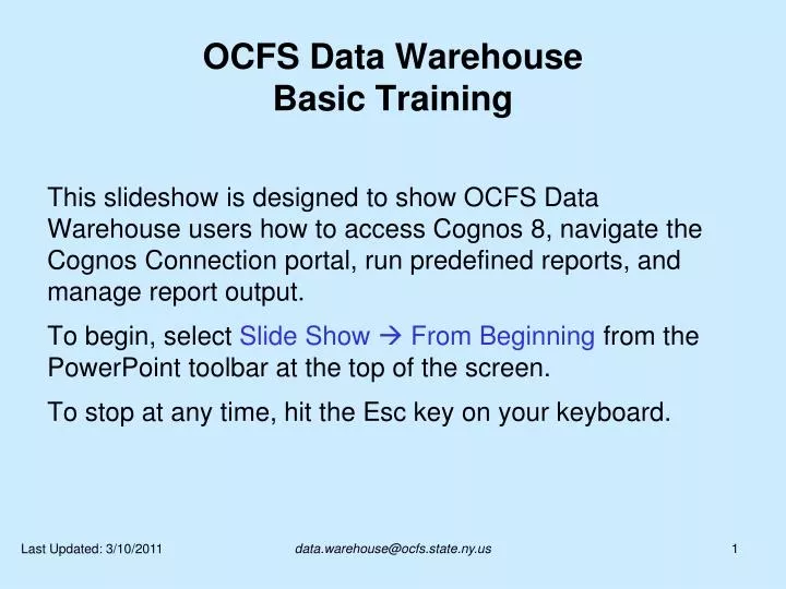 PPT - OCFS Data Warehouse Basic Training PowerPoint Presentation, free ...