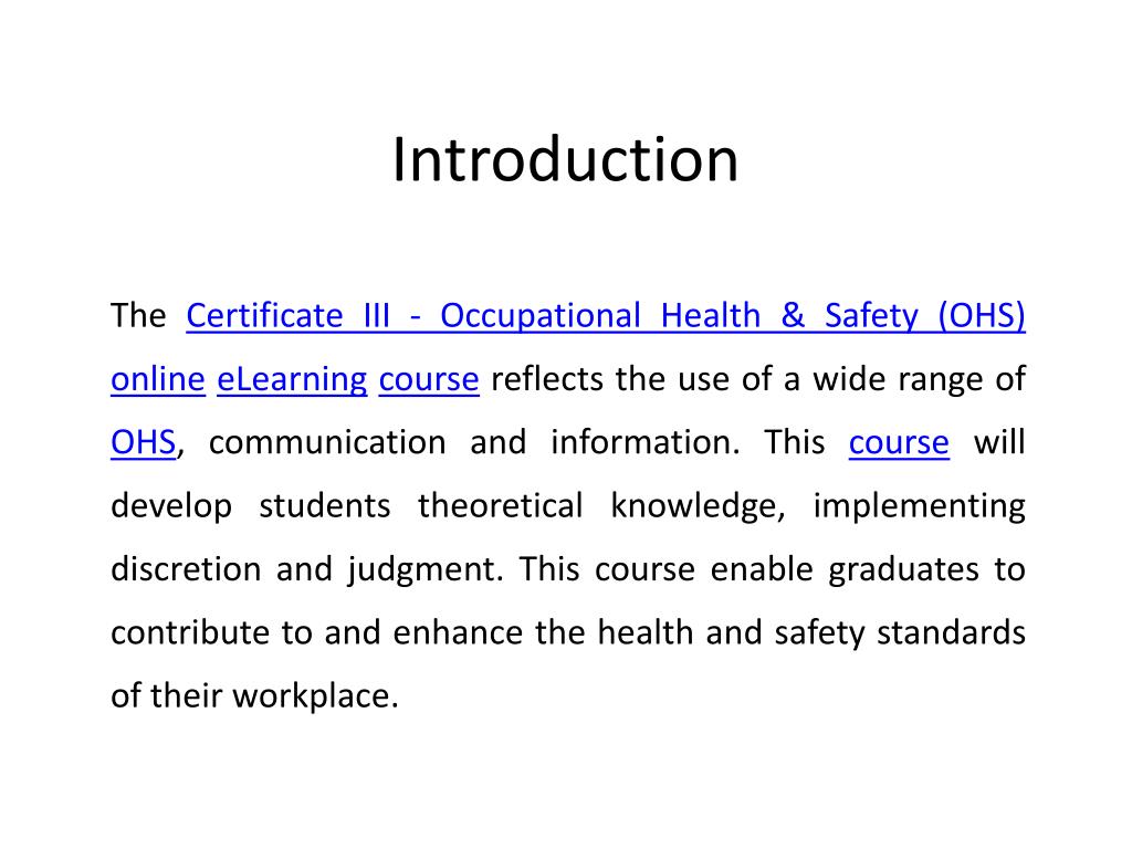 PPT - Certificate III - Occupational Health & Safety (OHS) PowerPoint ...