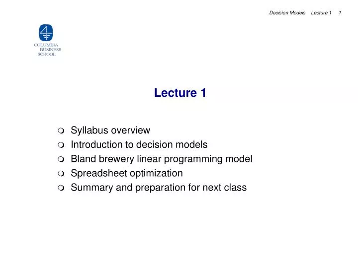 PPT - Syllabus overview Introduction to decision models Bland brewery ...