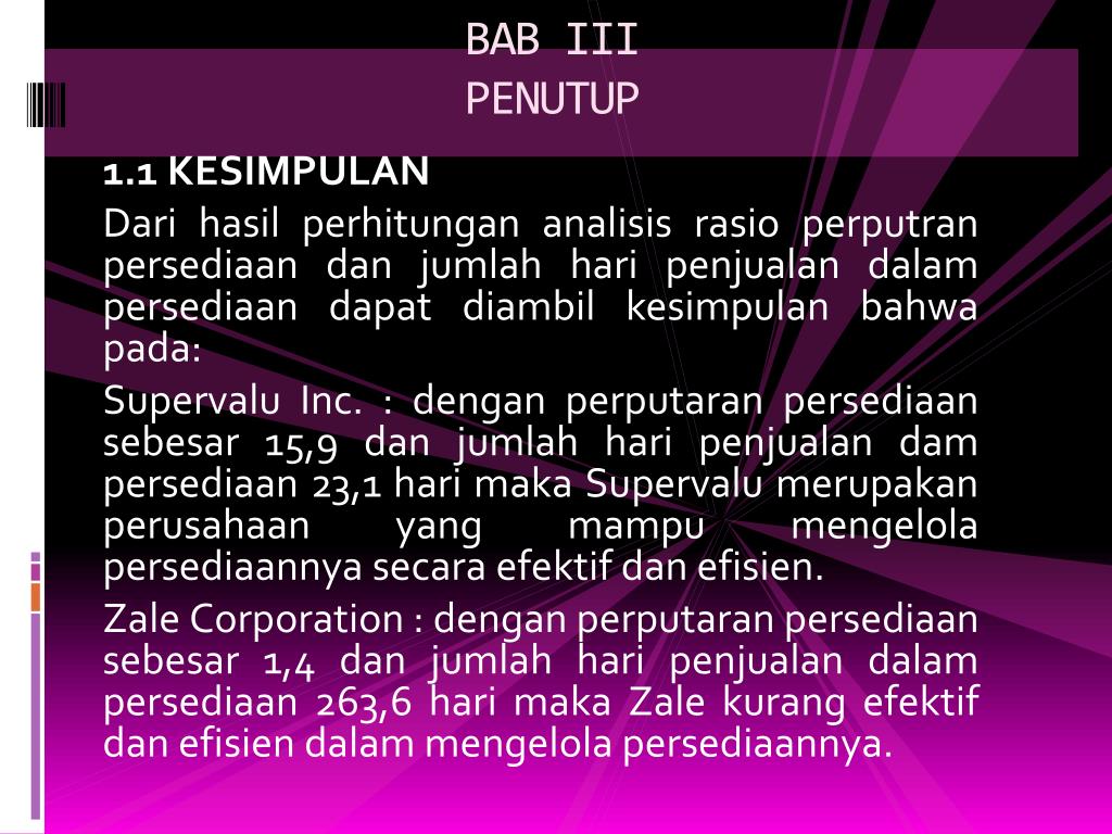 PPT - ANALISIS RASIO PERPUTARAN PERSEDIAAN DAN JUMLAH HARI PENJUALAN ...