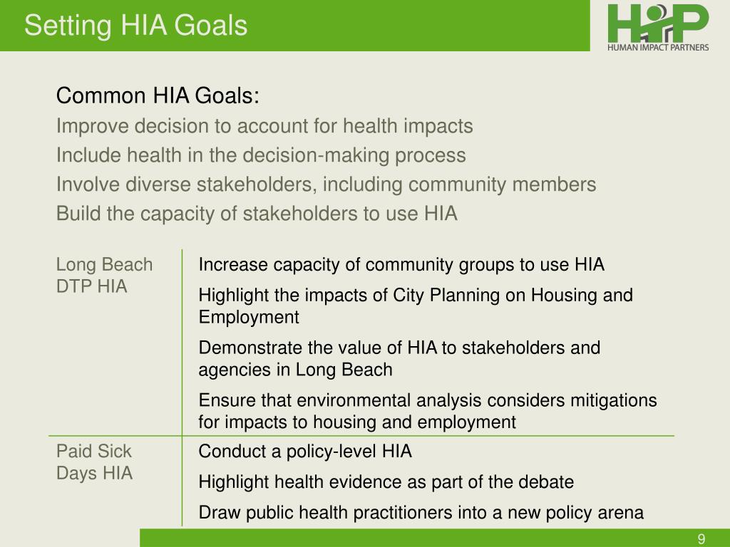 PPT - Health Impact Assessment: Bringing Health into “non-health ...