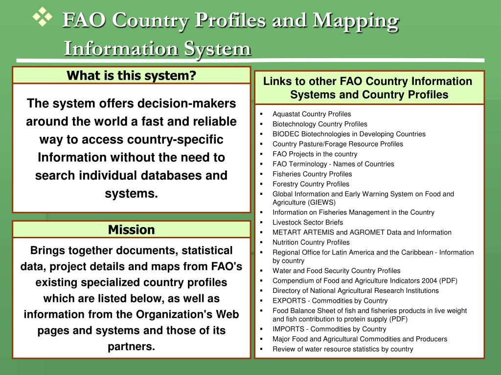 PPT - FAO F OOD AND A GRICULTURE O RGANIZATION OF THE U NITED N ATIONS ...