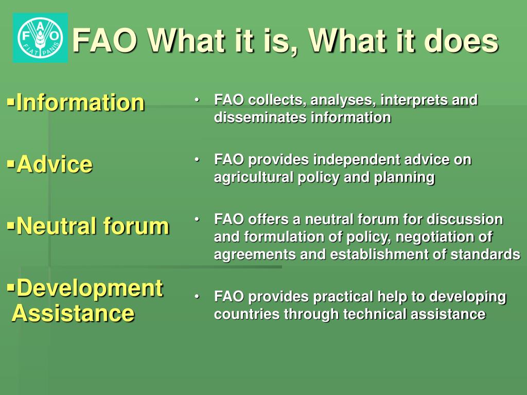 PPT - FAO F OOD AND A GRICULTURE O RGANIZATION OF THE U NITED N ATIONS ...