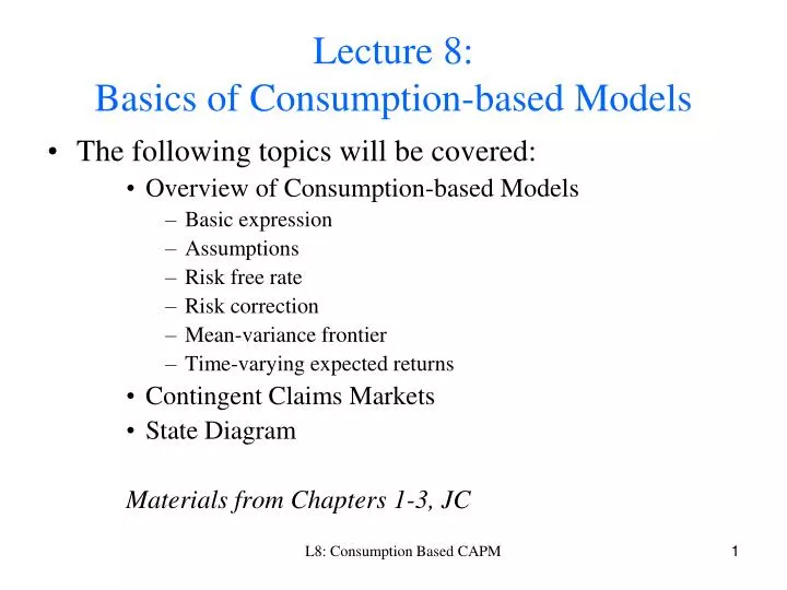 PPT - Lecture 8: Basics of Consumption-based Models PowerPoint ...