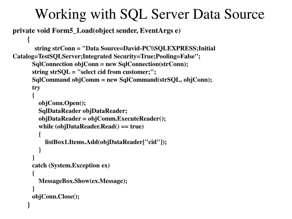 Ppt Coding Adonet Objects Connection Command Datareader Powerpoint Presentation Id583606 4219