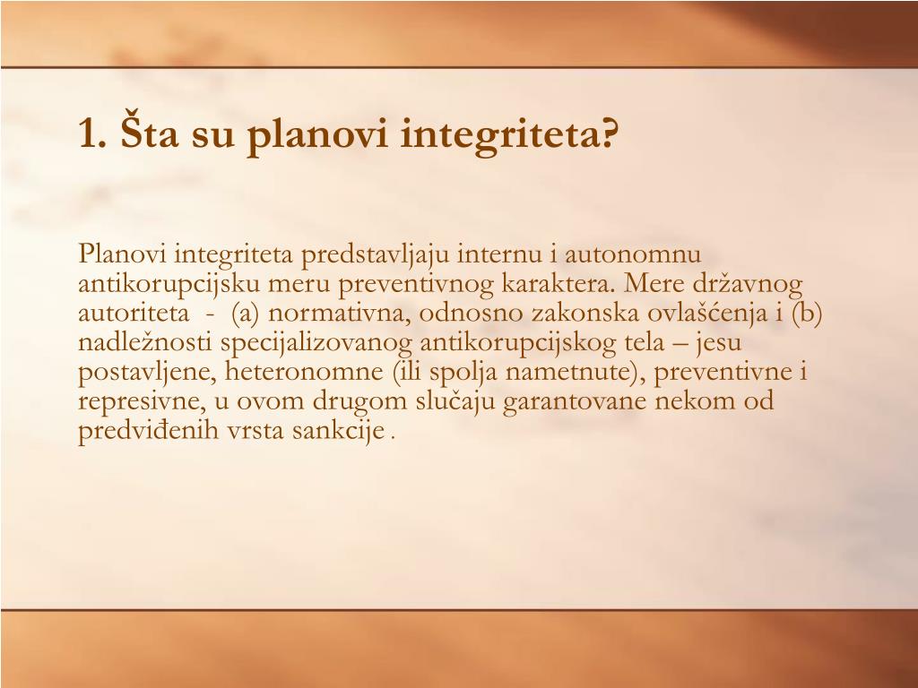 PPT - I. Planovi integriteta uopšte PowerPoint Presentation, free ...