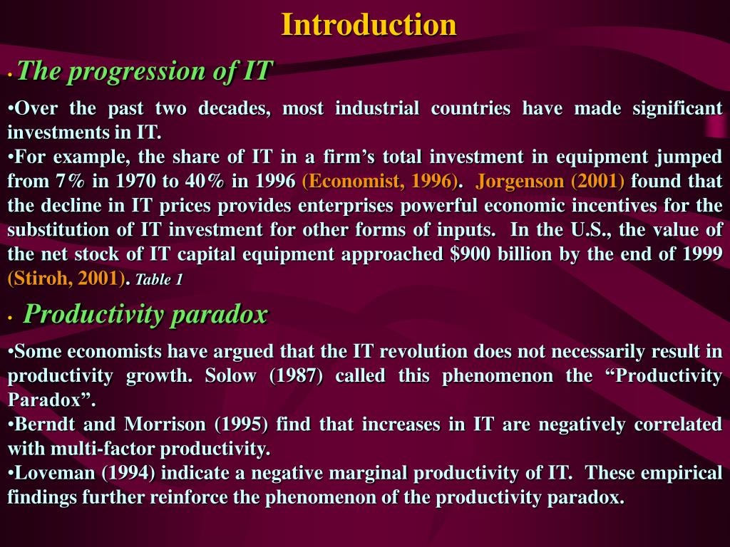 Ppt It Productivity And Productivity Paradox A Semiparametric Smooth