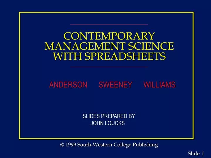 PPT - CONTEMPORARY MANAGEMENT SCIENCE WITH SPREADSHEETS ANDERSON ...