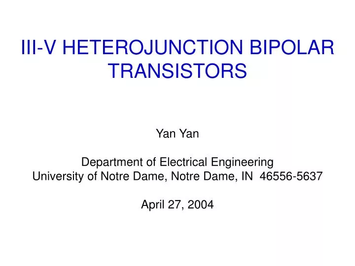 PPT - III-V HETEROJUNCTION BIPOLAR TRANSISTORS PowerPoint Presentation ...
