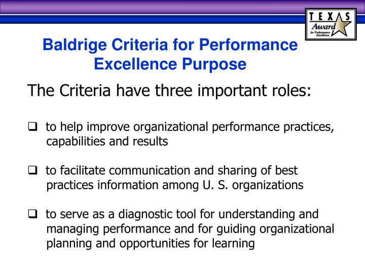 PPT - THE BALDRIGE FRAMEWORK AS A STRATEGY FOR PERFORMANCE EXCELLENCE ...