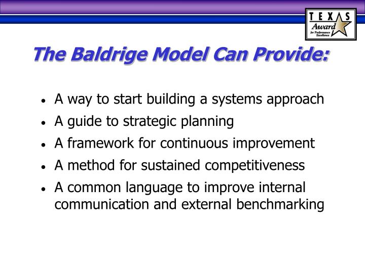PPT - THE BALDRIGE FRAMEWORK AS A STRATEGY FOR PERFORMANCE EXCELLENCE ...