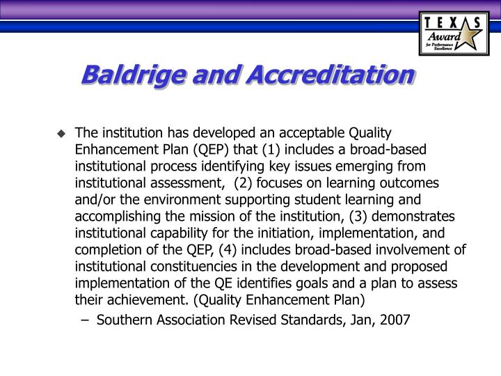 PPT - THE BALDRIGE FRAMEWORK AS A STRATEGY FOR PERFORMANCE EXCELLENCE ...