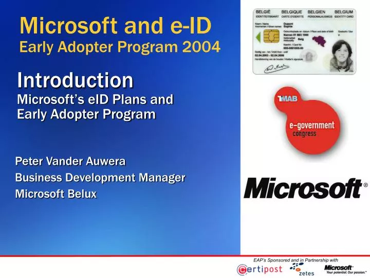 PPT - Introduction Microsoft’s eID Plans and Early Adopter Program ...
