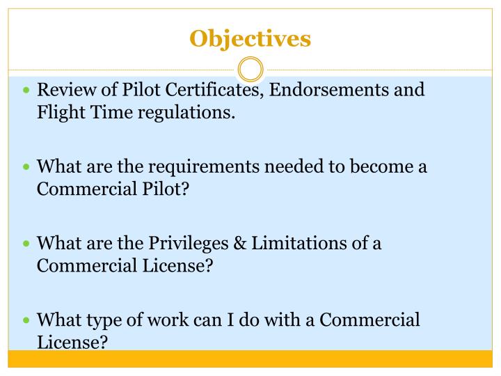 PPT - Pilot Certificates, Regulations, Commercial Pilot Privileges ...