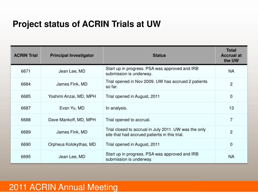 PPT - The ACRIN Accrual Project at University of Washington Constance ...