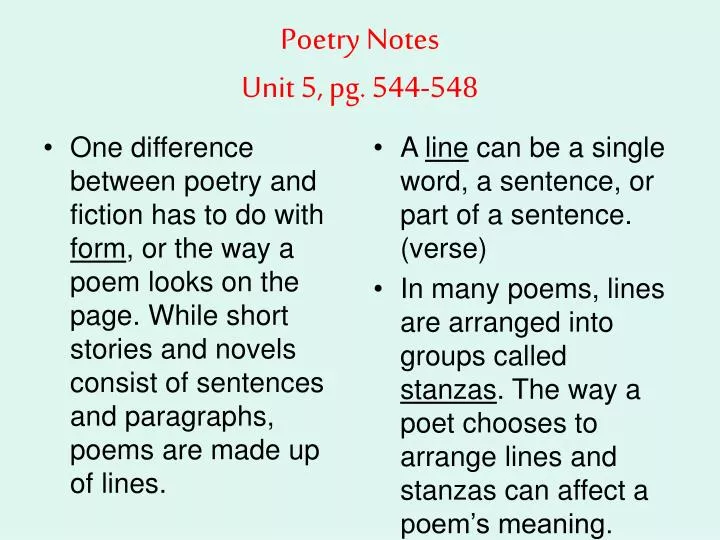 PPT - Poetry Notes Unit 5, pg. 544-548 PowerPoint Presentation, free ...