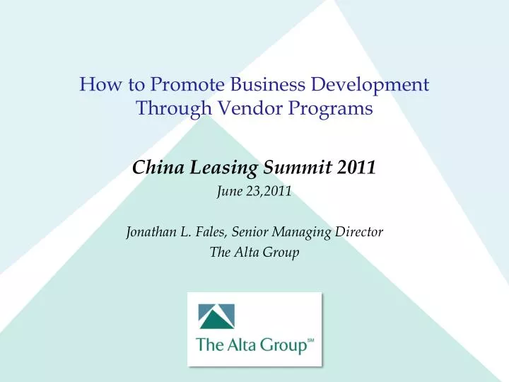 PPT - How to Promote Business Development Through Vendor Programs ...