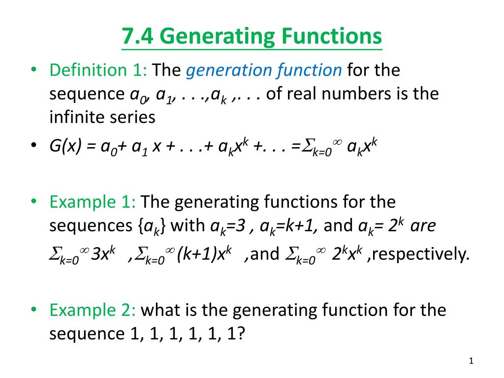 Ppt 7 4 Generating Functions Powerpoint Presentation Free Download