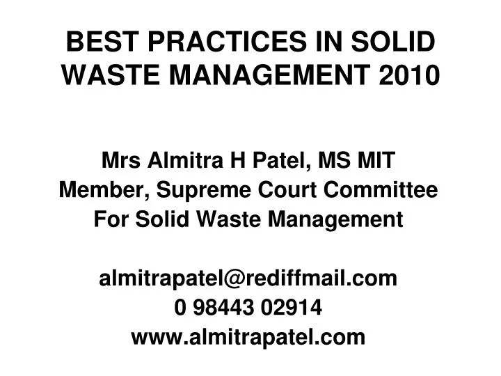 PPT - BEST PRACTICES IN SOLID WASTE MANAGEMENT 2010 PowerPoint ...