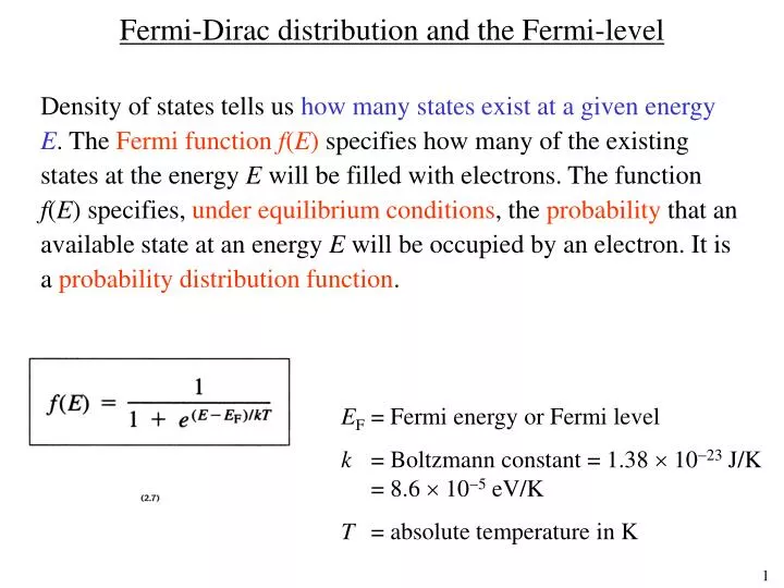 PPT - Fermi-Dirac distribution and the Fermi-level PowerPoint ...