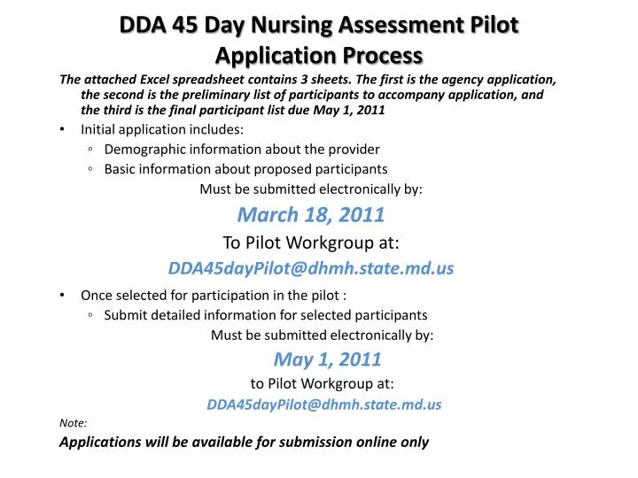PPT - DDA 45 Day Nursing Assessment Pilot Application Process ...