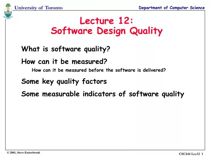PPT - Lecture 12: Software Design Quality PowerPoint Presentation, free ...