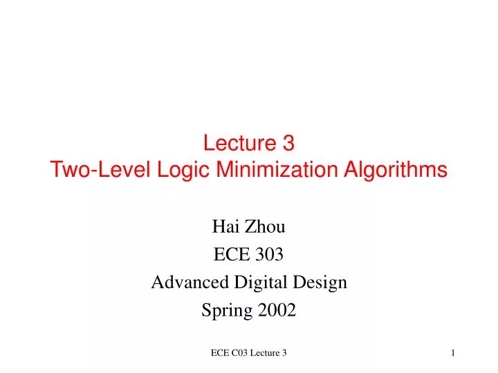 Ppt Lecture 3 Two Level Logic Minimization Algorithms Powerpoint Presentation Id653383