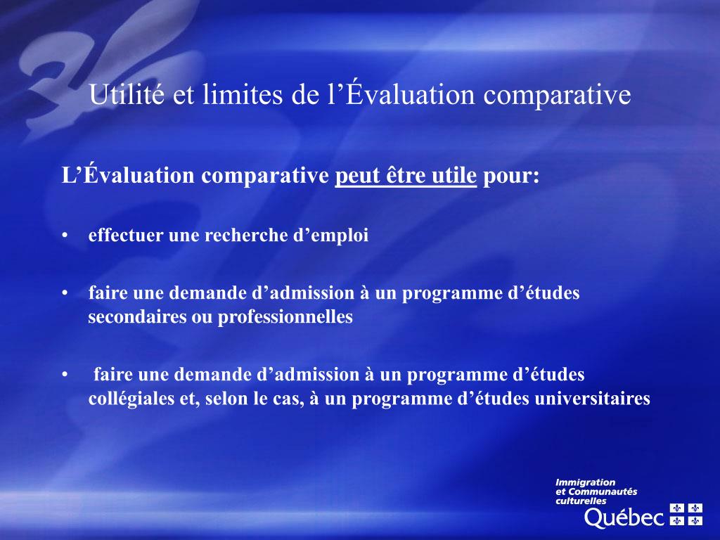 PPT - L’Évaluation comparative des études effectuées hors du Québec du ...