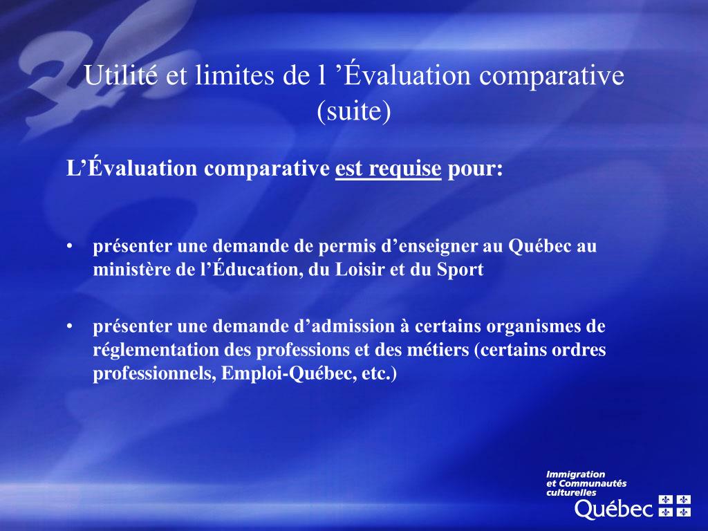 PPT - L’Évaluation comparative des études effectuées hors du Québec du ...