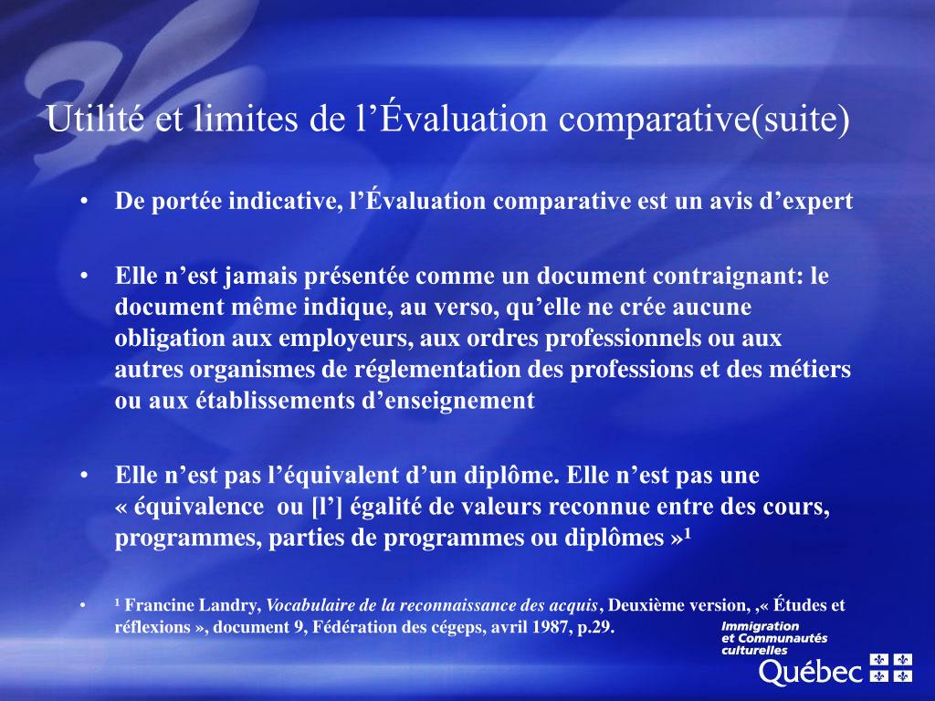 PPT - L’Évaluation comparative des études effectuées hors du Québec du ...