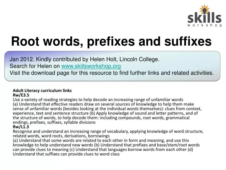 PPT - Root words, prefixes and suffixes PowerPoint Presentation, free ...