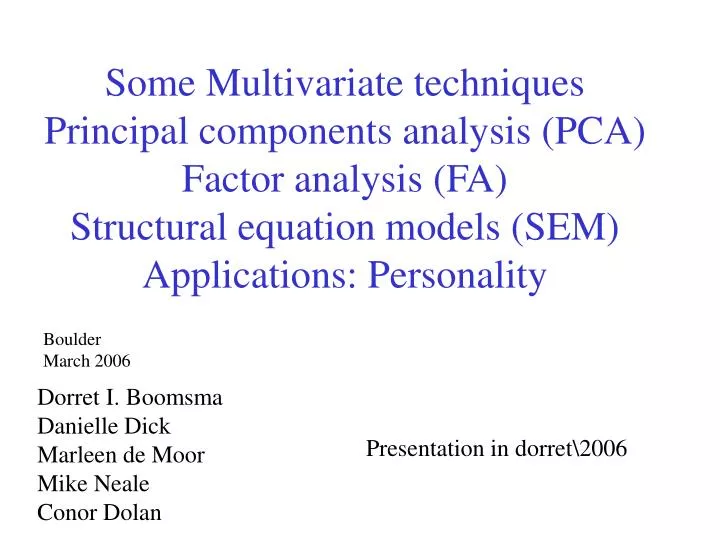 PPT - Some Multivariate techniques Principal components analysis (PCA ...